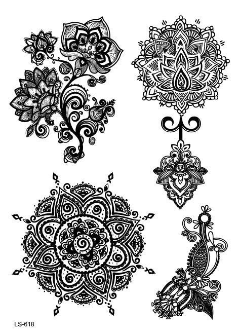 Black Lace Waterproof Temporary Tattoo Sticke Sexy Thigh Sticker Body ...