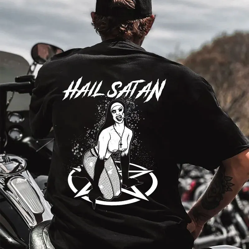 HAIL SATAN Sexy Evil Nun Bad Religion Black Print T-shirt