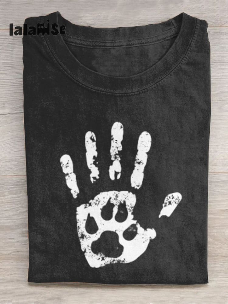 Human Handprints And Dog Footprints For Dog Lovers Art Print Design T-shirt