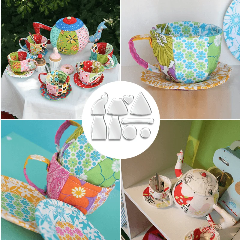 Cute Teapot Teacup and Saucer Sewing template-With Instructions（9 PCS)