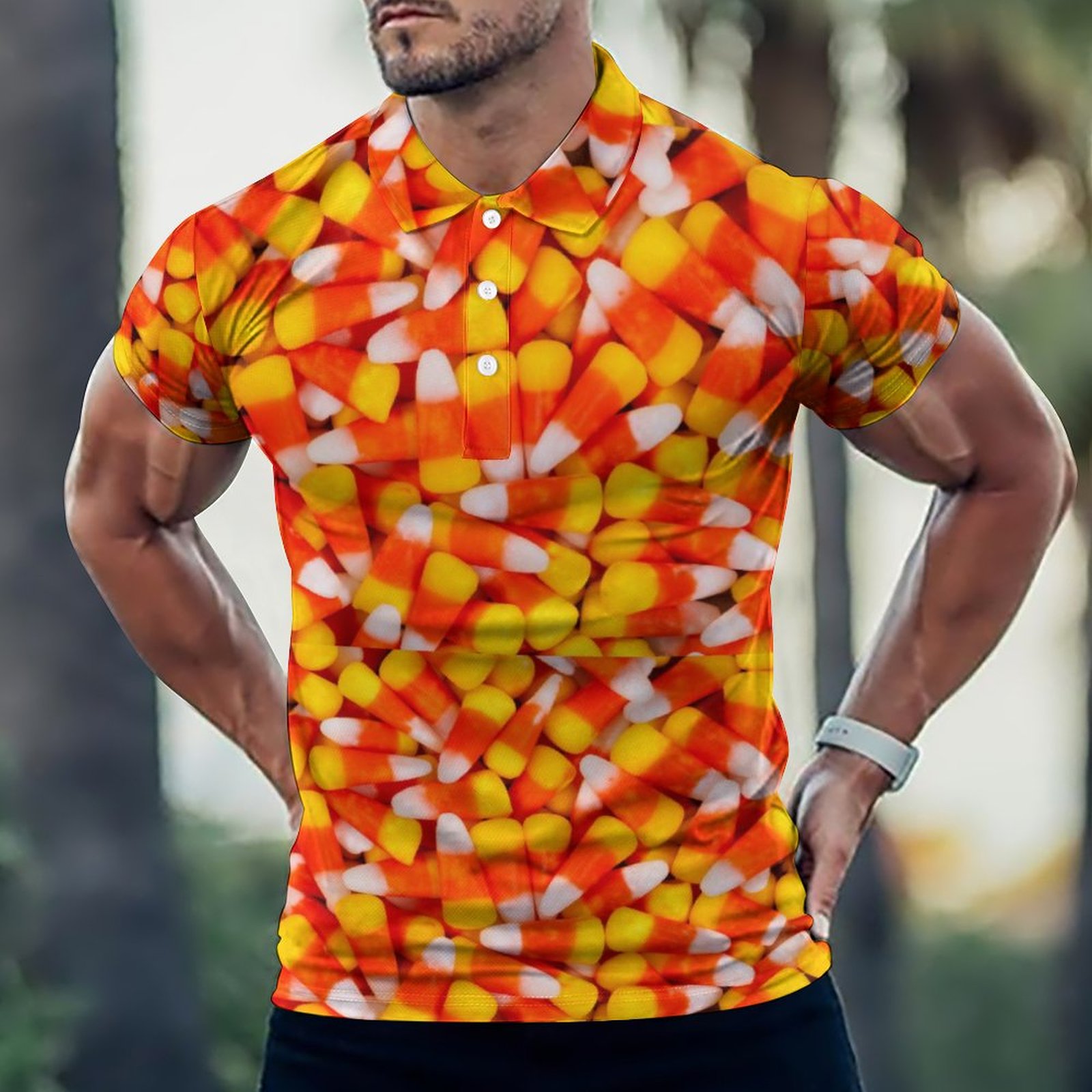 Plus Size Candy Corn Men's Casual Print Golf Polo Shirts, mens classic ...