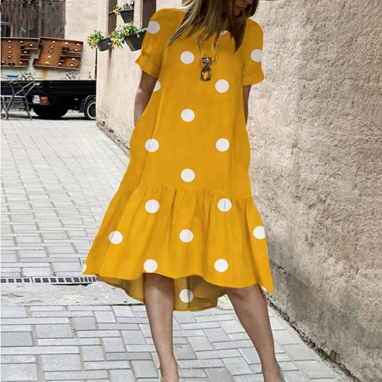 Plus Size Polka Dot Round Neck Short Sleeve Printed Dress