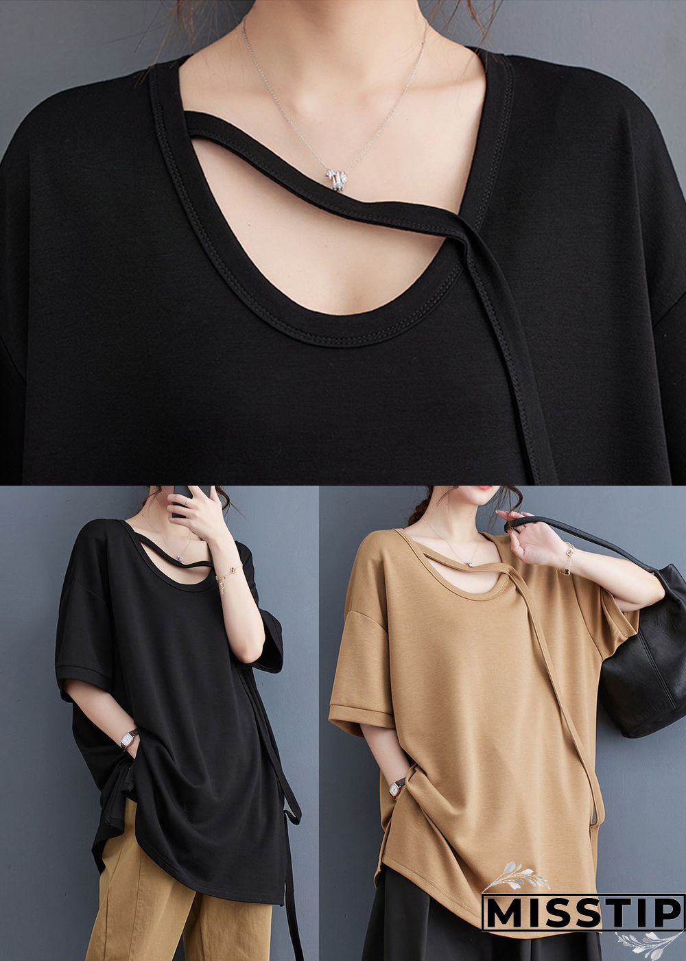 Stylish Black Oversized Side Open Cotton Long Tanks Summer - MissTip