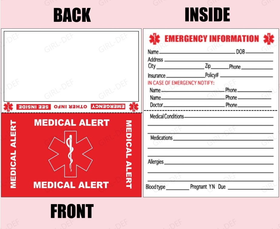 Medical Alert Cards (Writable to fill in your medical details and ...