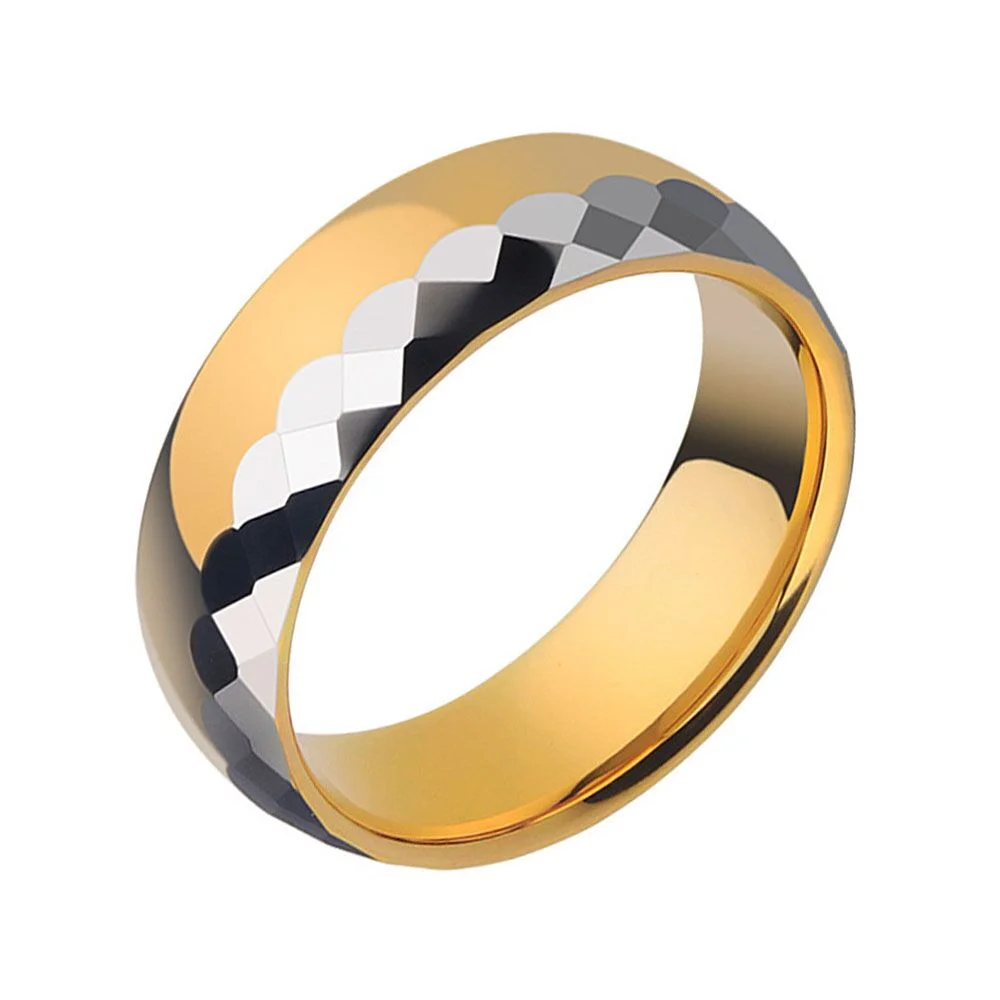 Couples Tungsten Rings Mirror Polished Angular Smooth 24K Gold Plated ...
