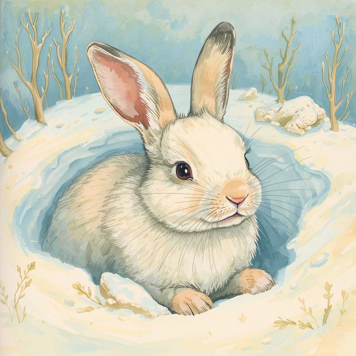 Sylvia-Rabbits in the Snow (velvet cloth) AB drill full round/square ...