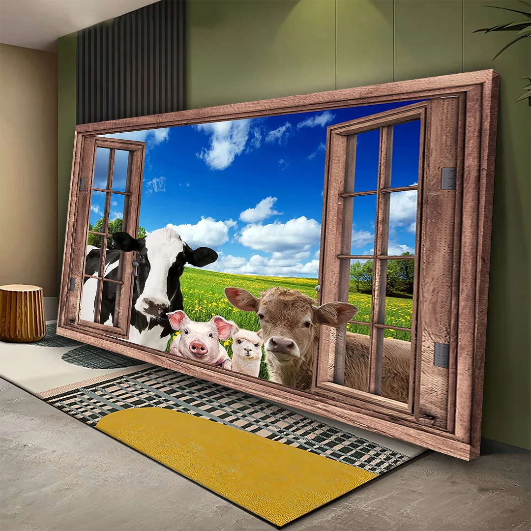 Window To The Goofy Cows Canvas Wall Art