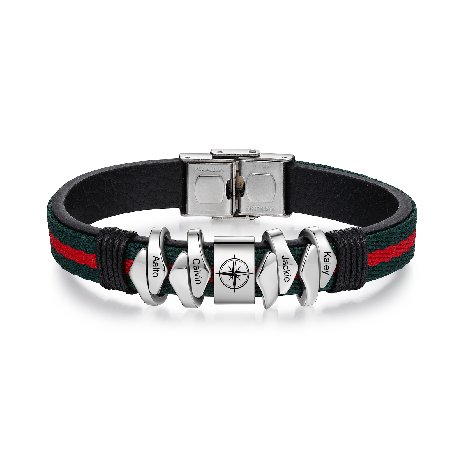 Personalized Leather Bracelet Custom 4 Names Mens Bracelet