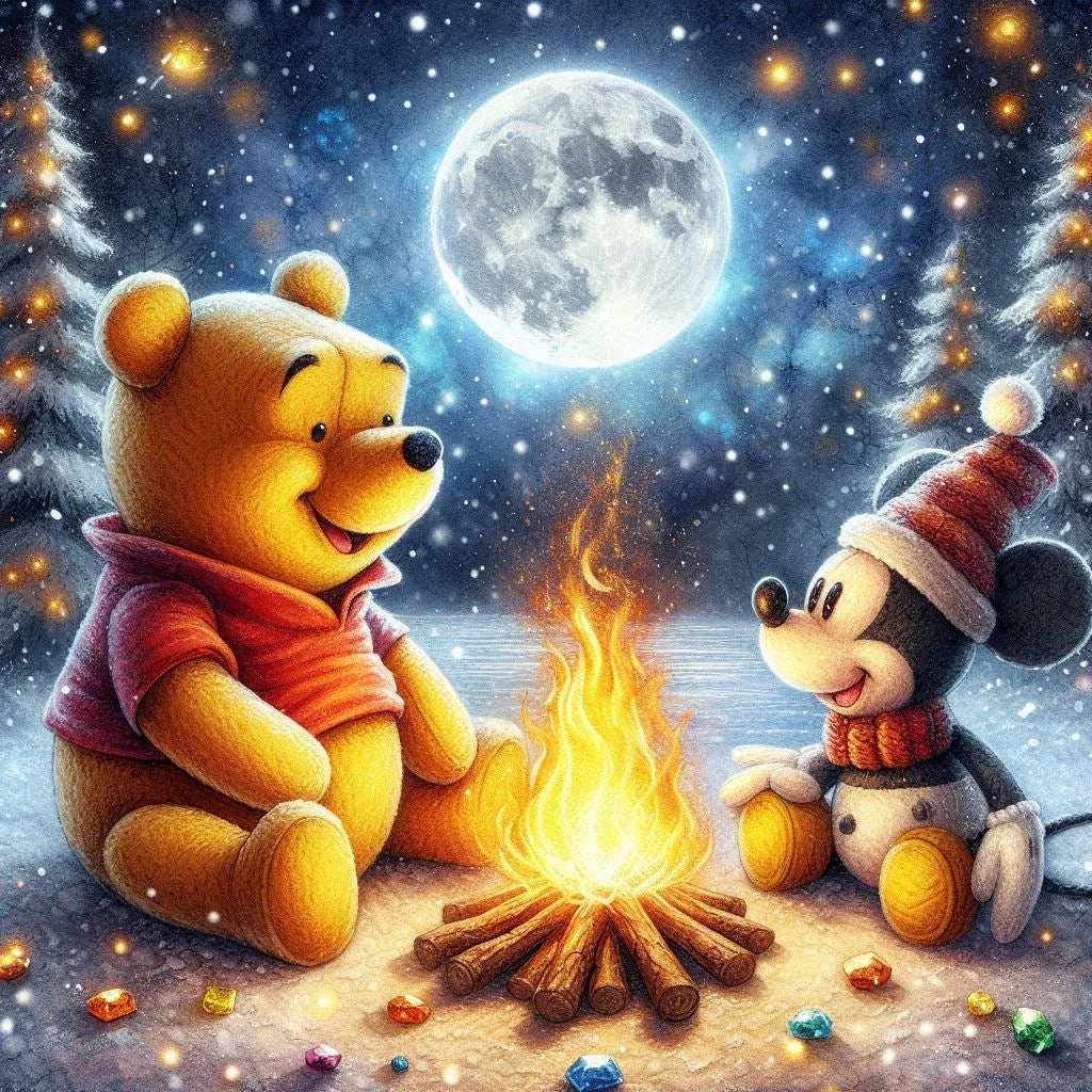 Winnie the Pooh and Mickey Mouse (velvet cloth) AB drill full round ...