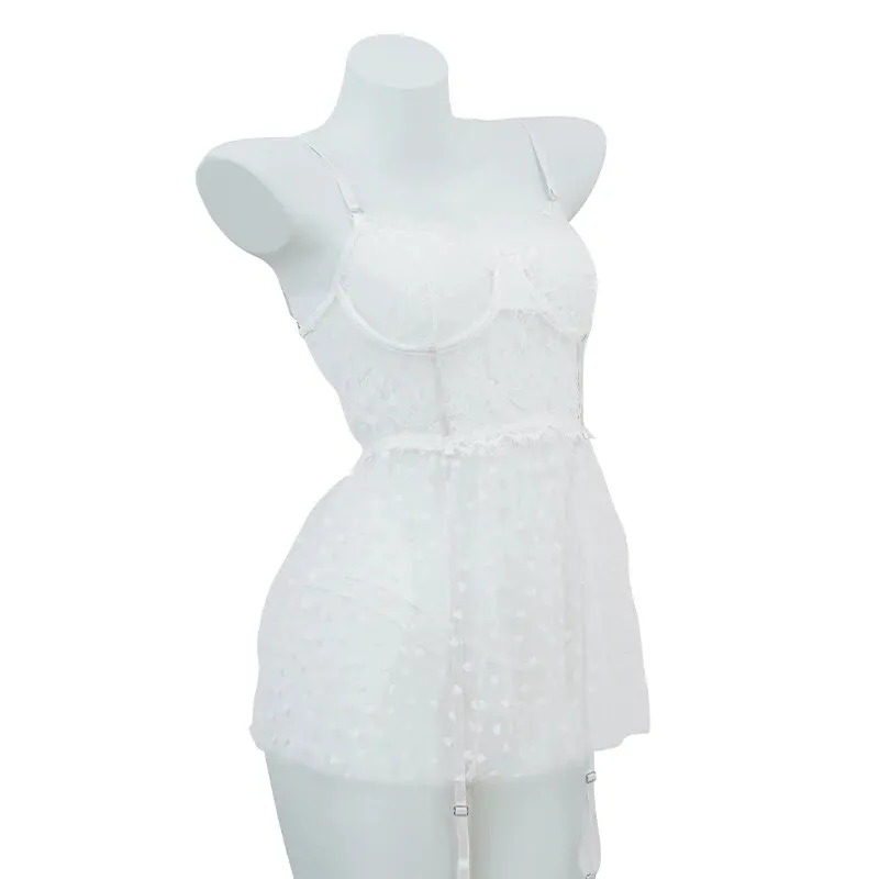 Uaang Women's Sexy Transparent Lace Bra Set Women's White Perspective ...