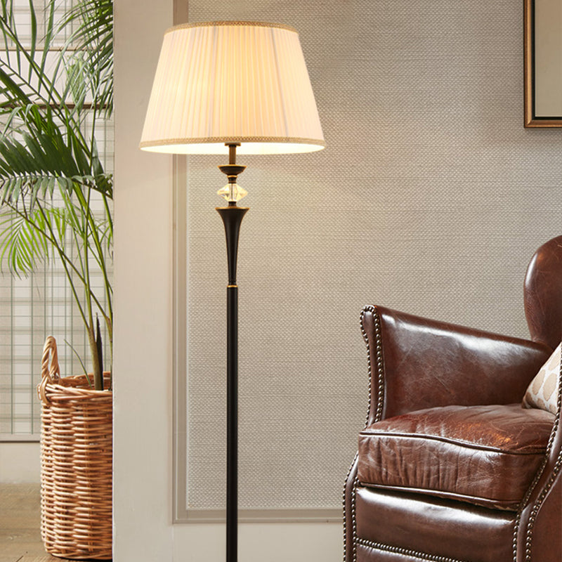 Traditional White Bucket Pleated Fabric Floor Lamp, Stand Up Lighting