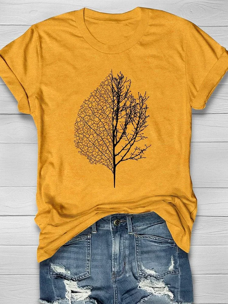 Leaf & Tree Forest Print Short Sleeve T-shirt