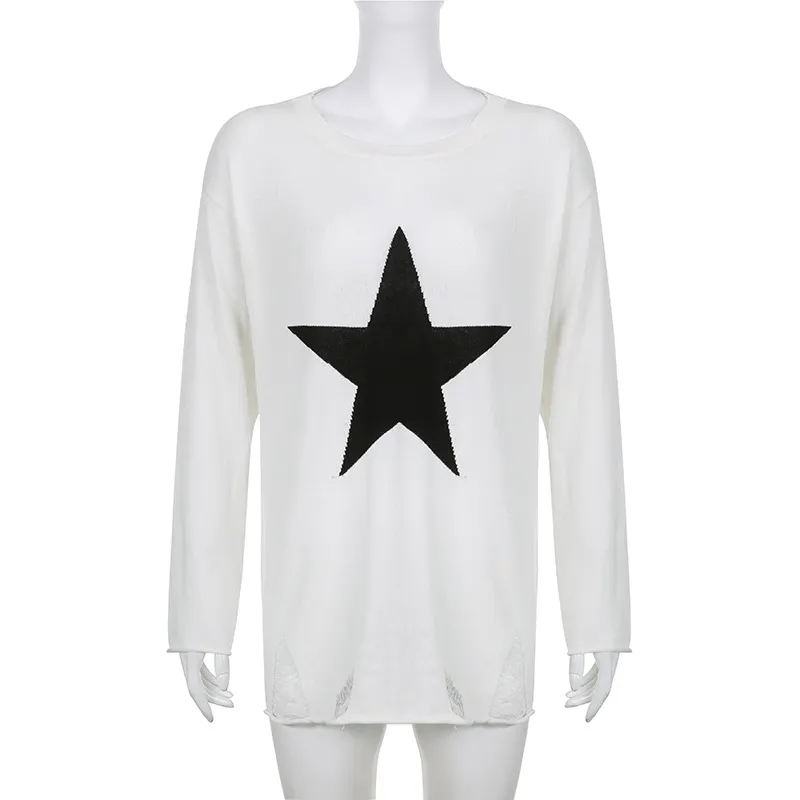 BLACK STAR RIPPED LONG SLEEVE KNIT SMOCK