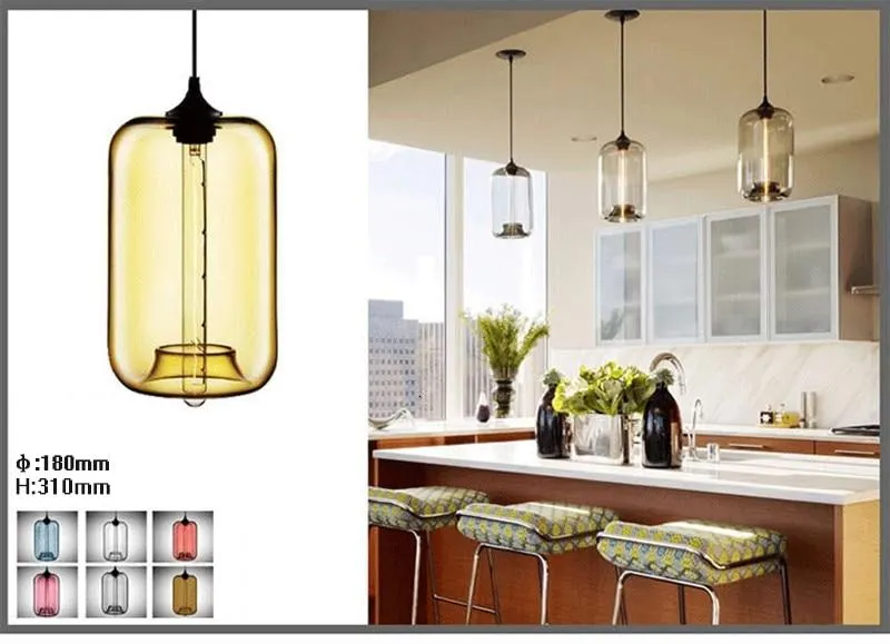 Modern Loft E27 Glass Bowl Pendant Lights Colorful Simple Hanging Lamps ...
