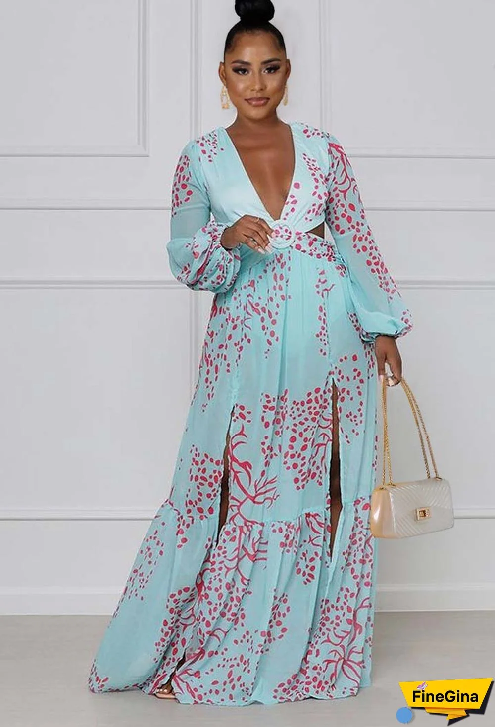 FineGina Cut Out Dynasty Enhancer Dress See Through Back Open Maxi Dresses