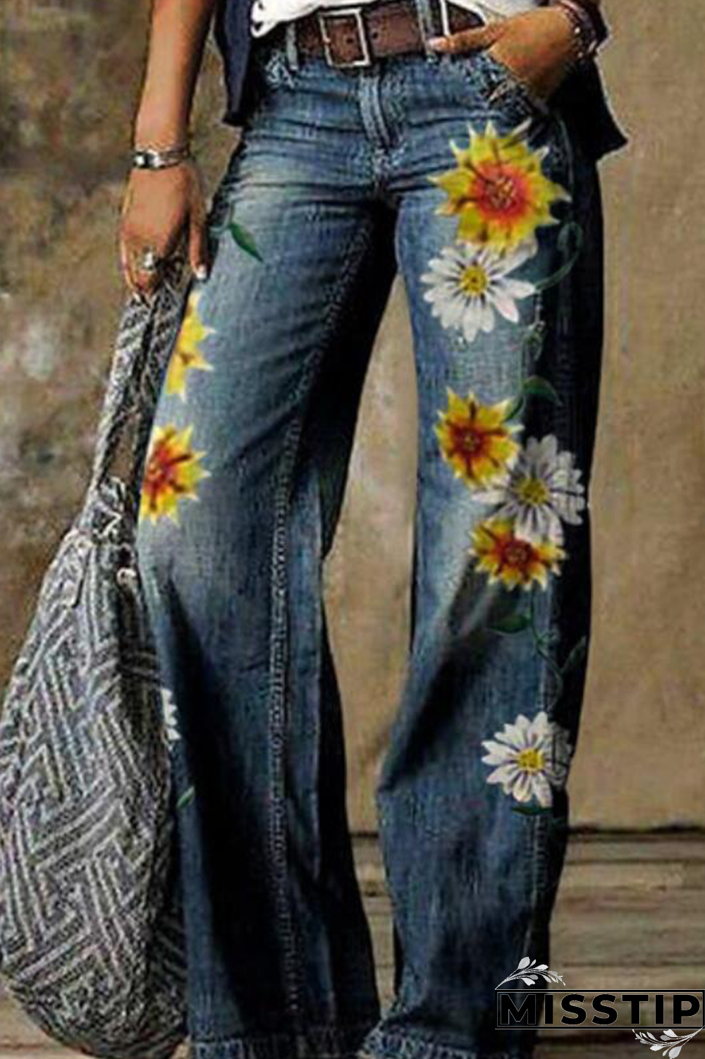Casual Print Split Joint Boot Cut Denim Jeans(8 colors) - MissTip