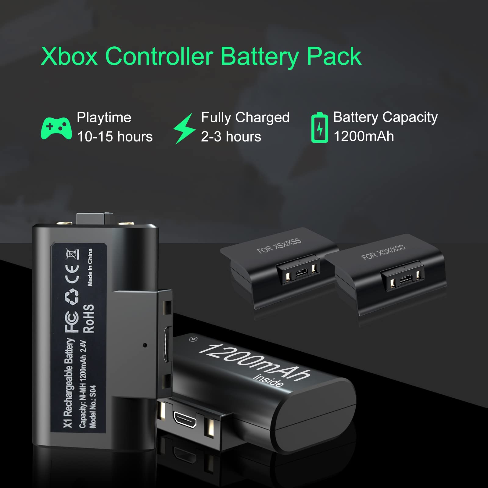 2x1200mAh Xbox One Controller Battery Packs