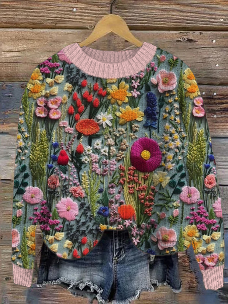 Field Flower Crew Neck Cozy Sweater