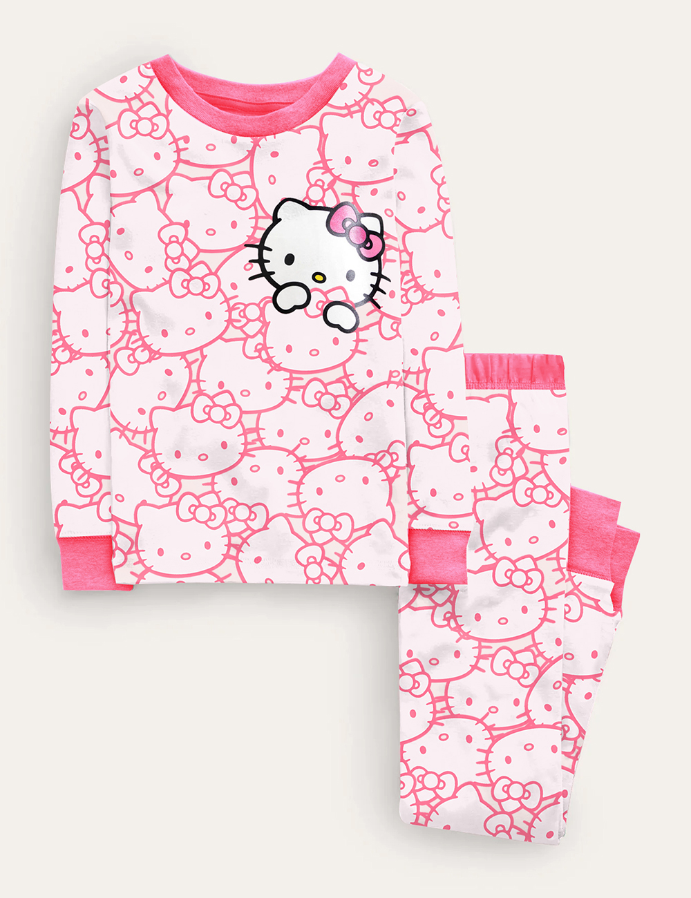 Kid's Pink Cute Cat Cartoon Pajama Set