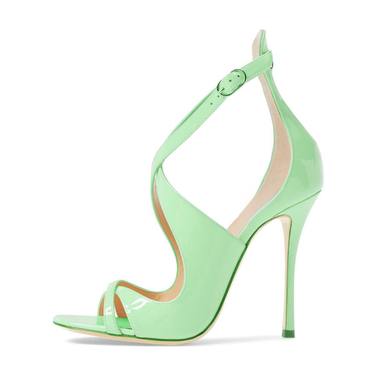 Light Green Cross-over Strap Stiletto Sandals Vdcoo
