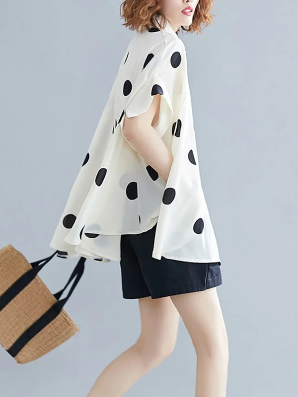 Polka-Dot Elegance: Batwing Sleeve Loose Blouse
