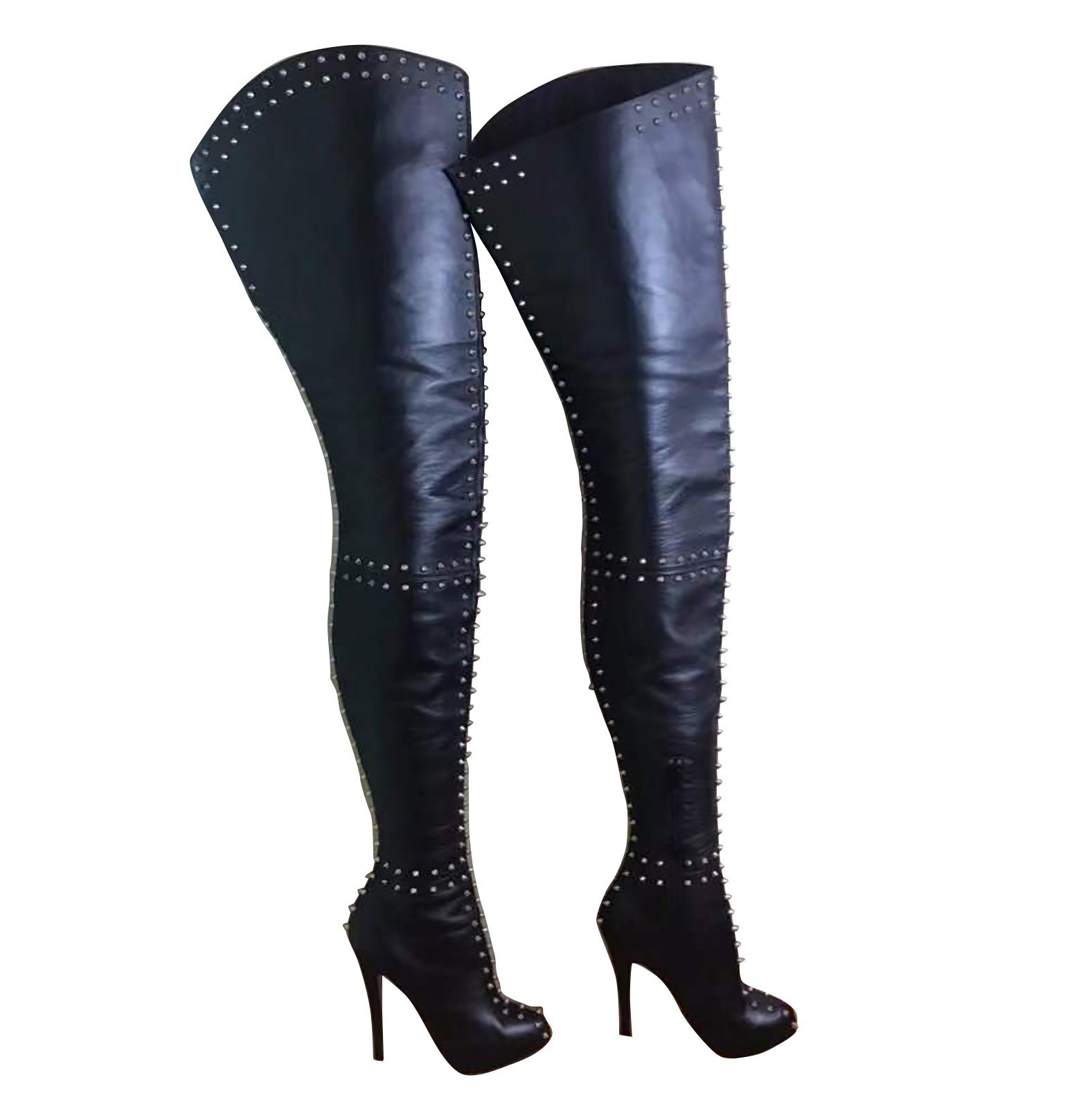 Long Boots Heels Thigh High Boots Rivets Spikes Night-club Over Knee ...