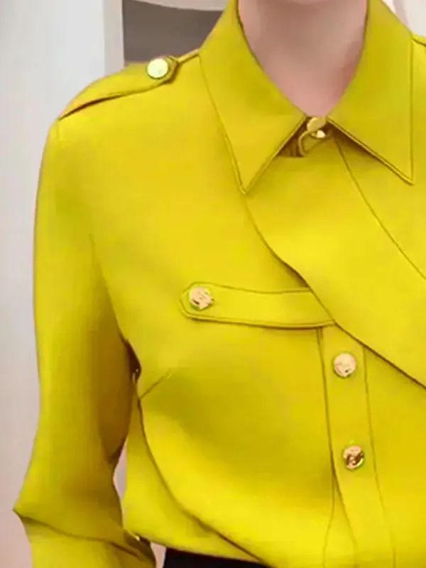 Elegant Long Sleeve Loose Asymmetric Buttoned Lapel Top
