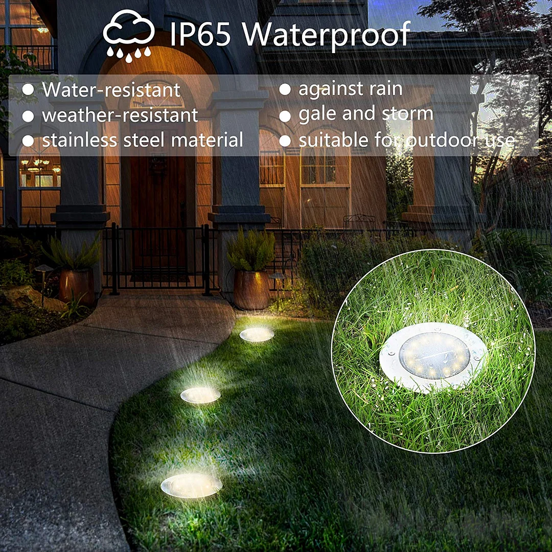 Solar Disk Lights 12 LED Solar Ground Lights Outdoor Waterproof ...