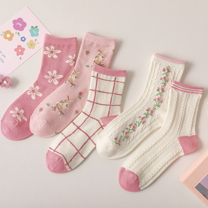 PINK FLOWERS SOCKS (5 Pairs)