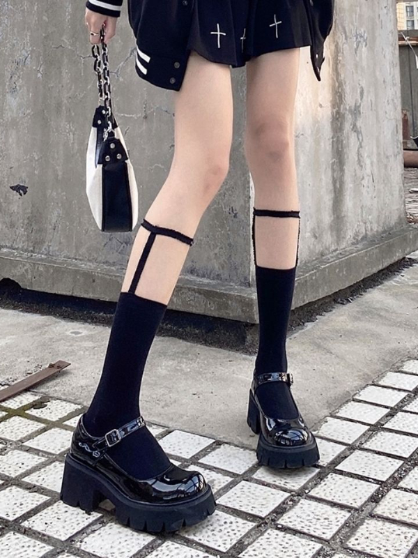 Punk Cotton Suspender JK Calf Socks