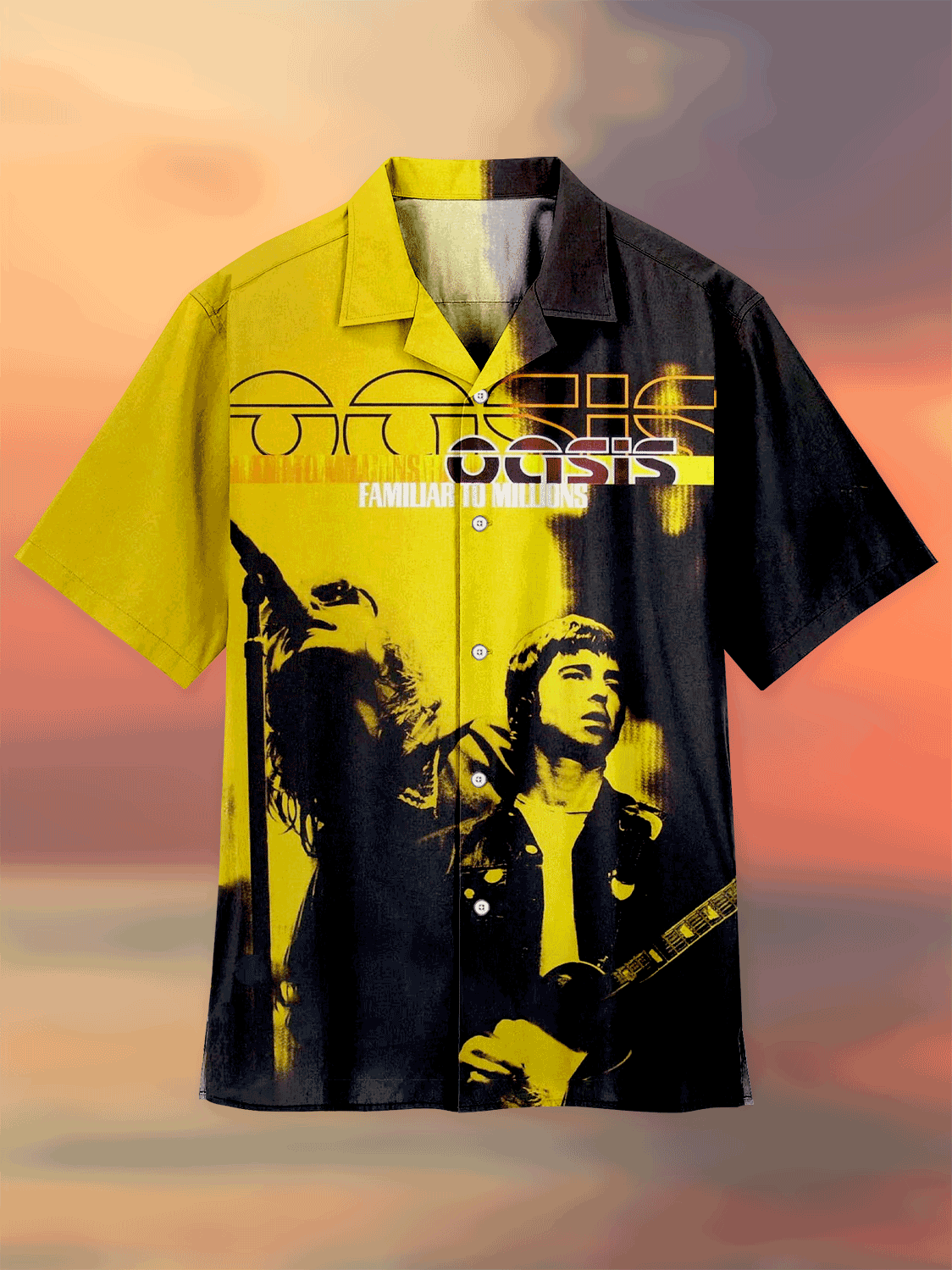 Casual rock band concert black and yellow contrast Cuban collar shirt