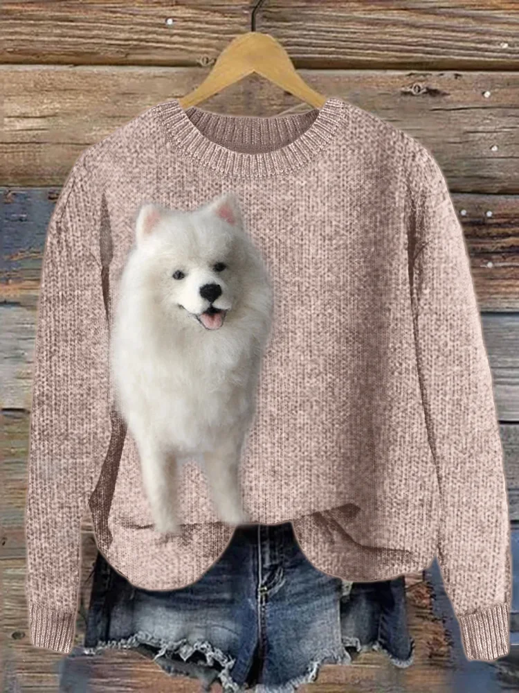 Fluffy Samoyed Dog Felt Cozy Knit Sweater
