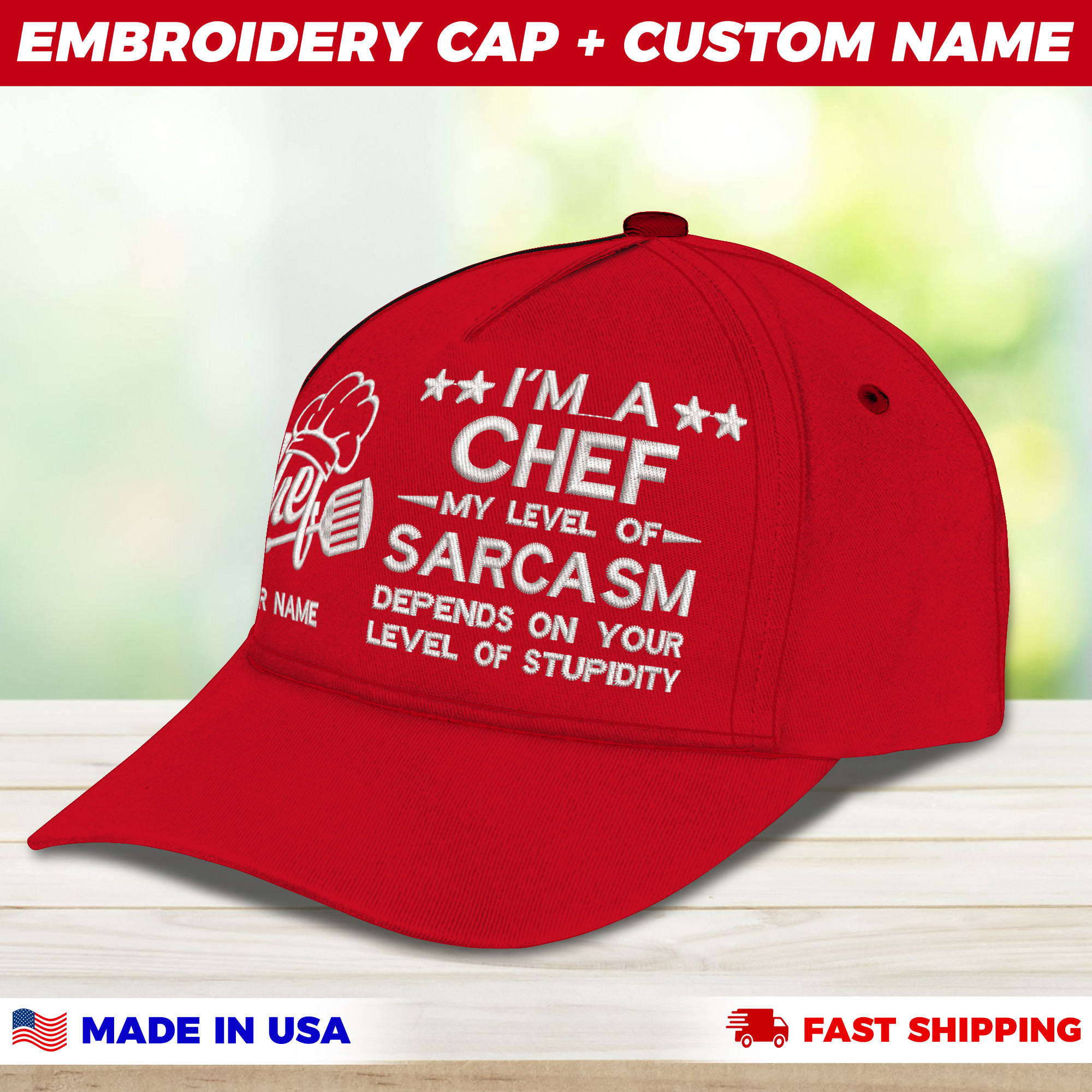 Chef Cap Custom Cook Chef Classic Embroidery Red Cap