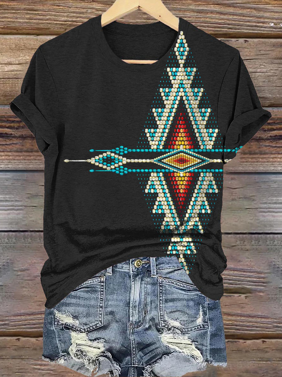 Simple Aztec Prismatic Print Crew Neck T-Shirt