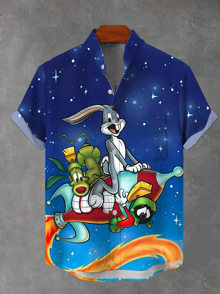Rocket Ride Cartoon Stand Collar Shirt