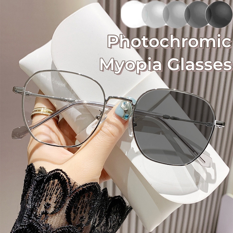 Large Frame Anti Blue Light Color Change Glasses Square Metal Frame ...