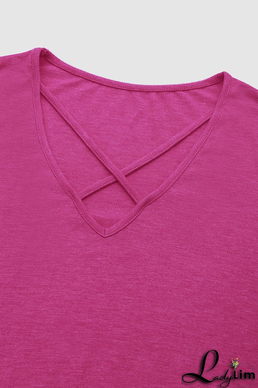 Solid Criss Cross Front T-Shirt - Ladylim