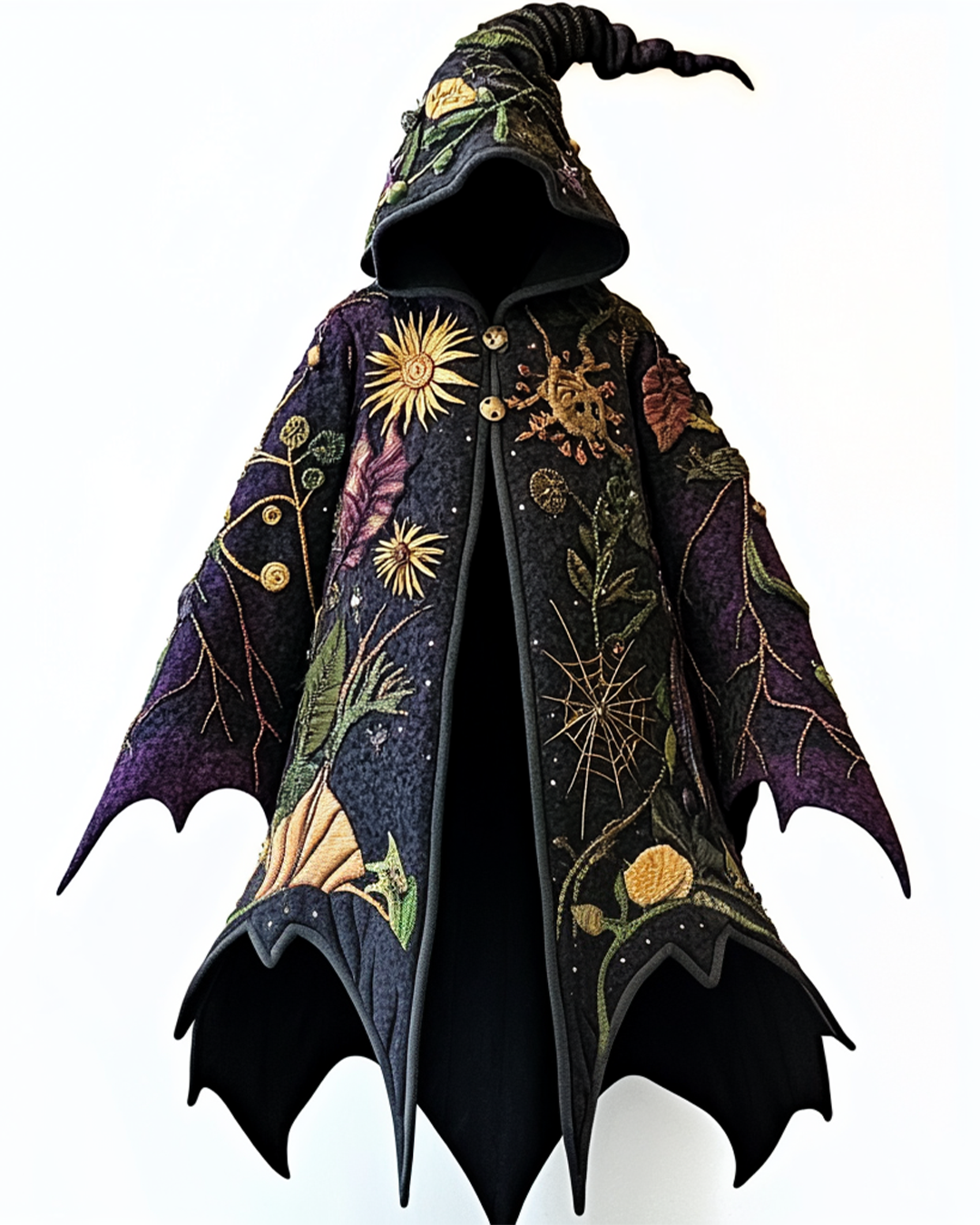 Batwing embroidered hooded robe cape 5698