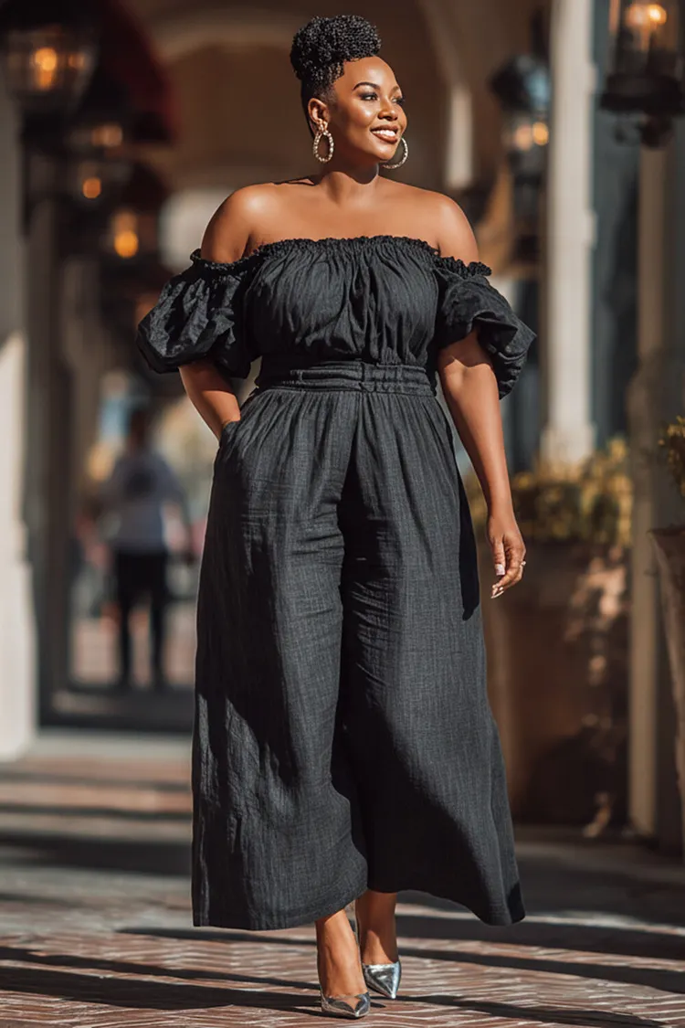 Xpluswear Design Plus Size Business Casual Black Off The Shoulder Short ...