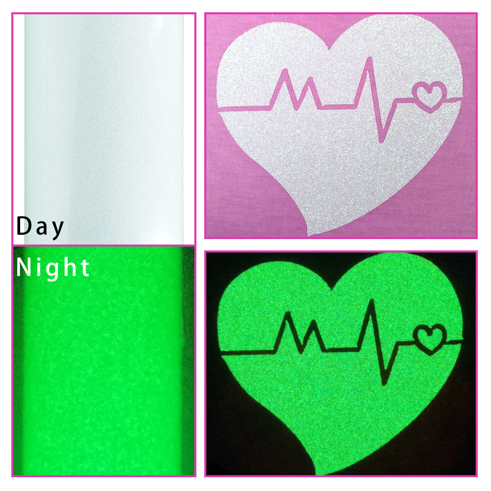 Glitter luminous Heat Transfer vinyl Glow in dark