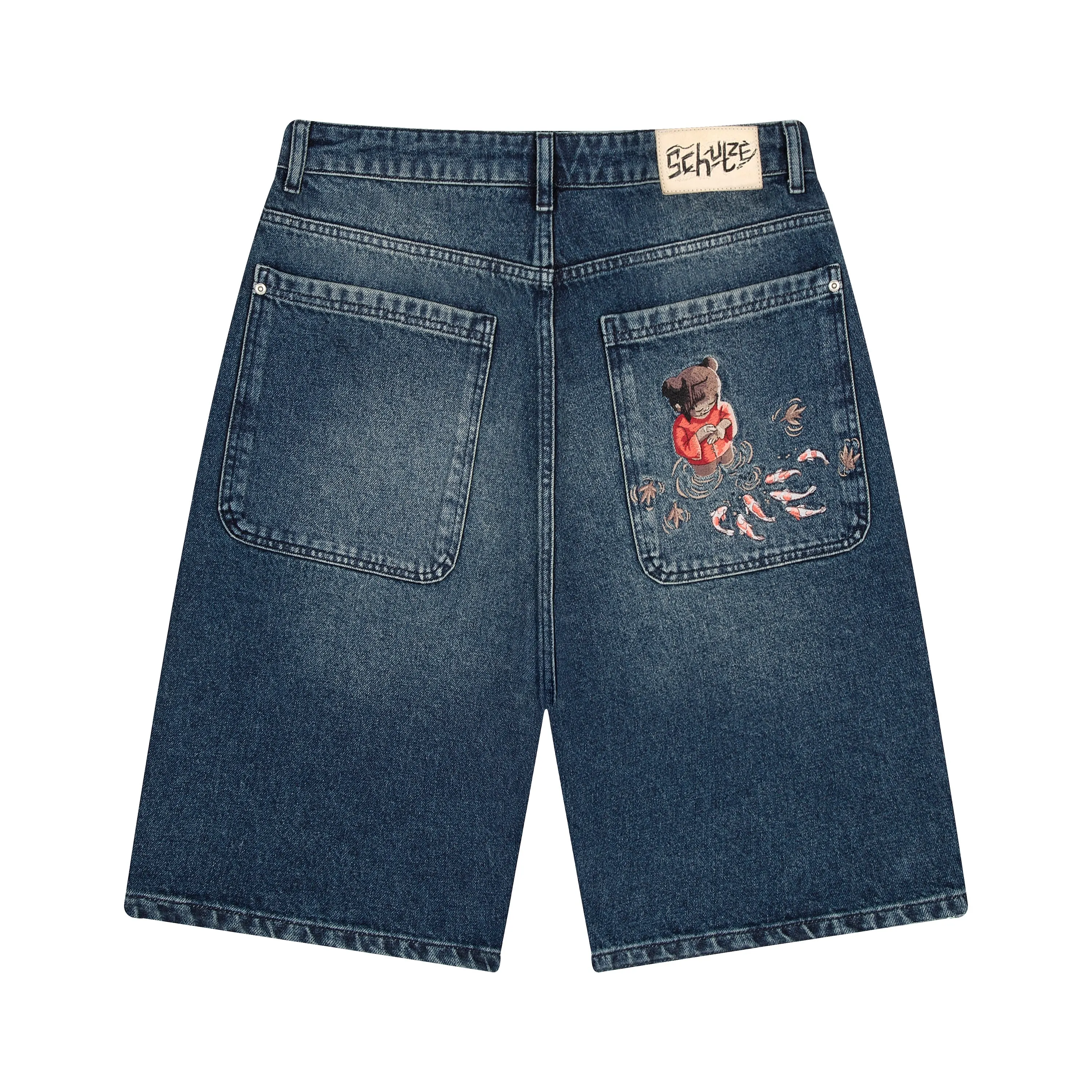 koi fish v2 Jorts washed indigo