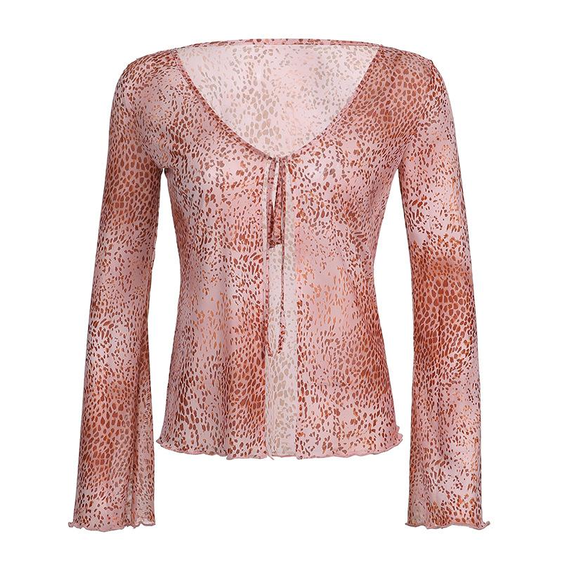 DOT LEOPARD LONG SLEEVE OPEN TOP