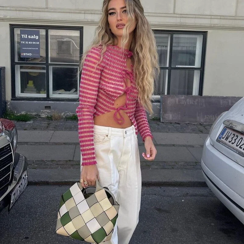 Wongn Women Sexy Sheer See Through Long Sleeve Crop Tops Blouse Front ...