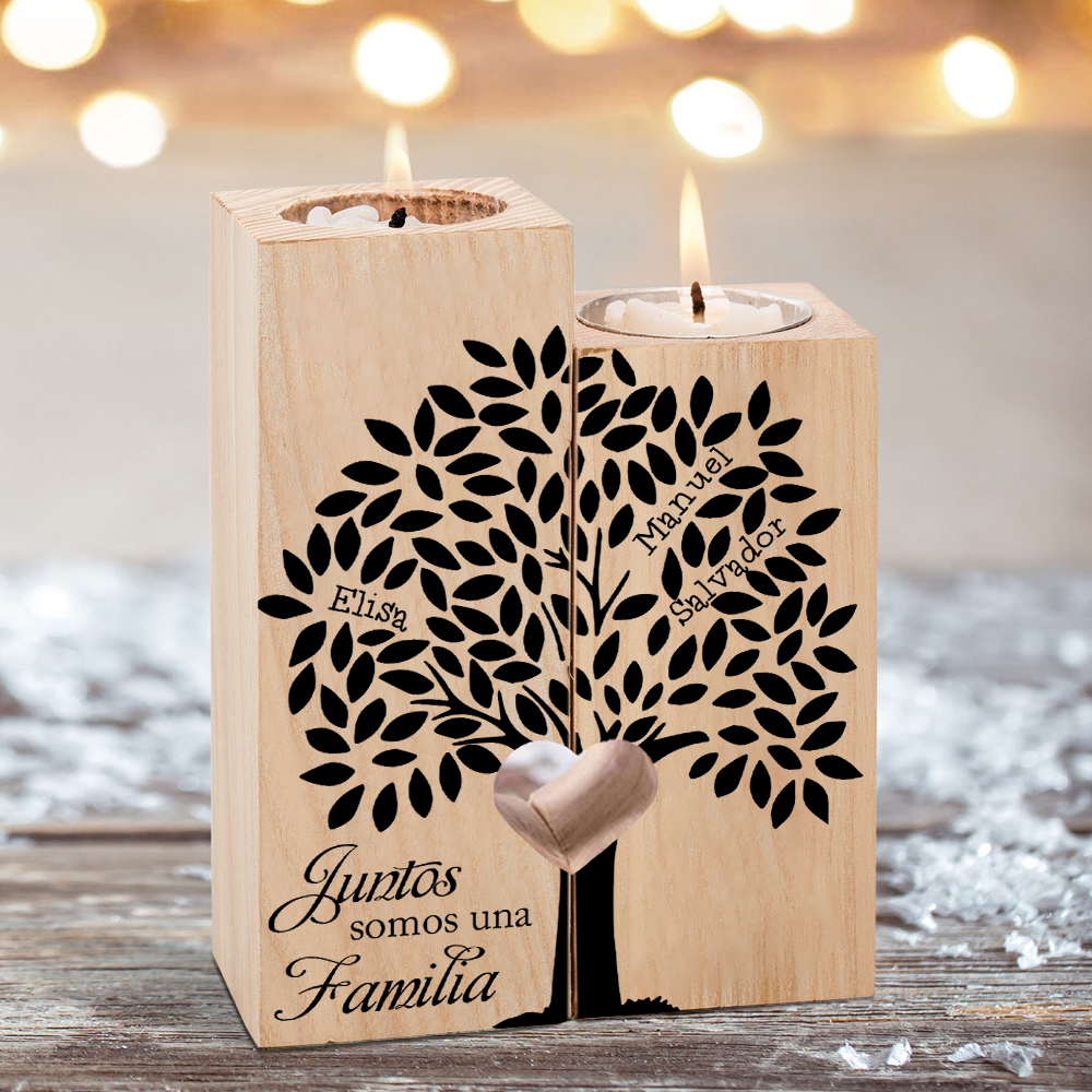 A la familia-Candelero de árbol de la vida de madera personalizado con ...