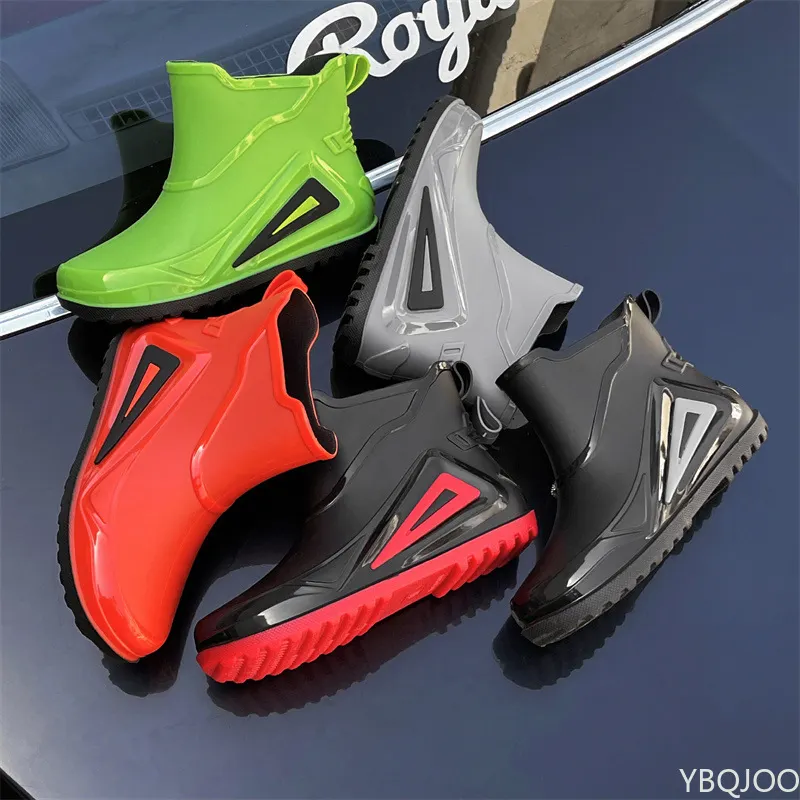 Yyvonne Red Bottom Low Rain Shoes Men Waterproof Slip On Loafers Rain ...