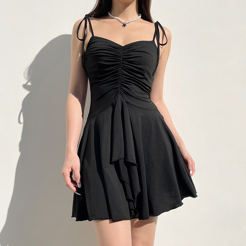 Churchf Maiden Fold Design V-Collar Halter Waist Dress Ins Trend Age ...