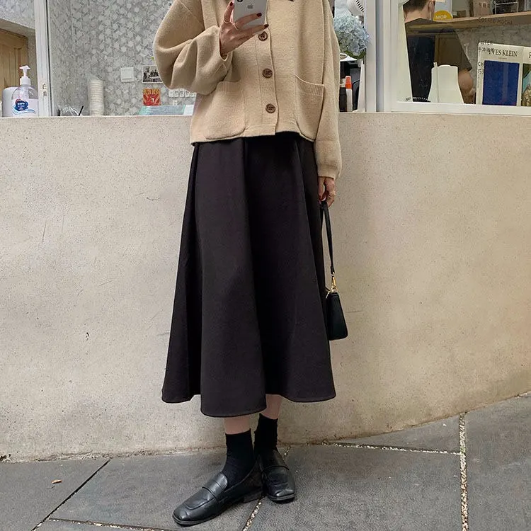 SOLID COLOR WOOLEN MIDI SKIRT