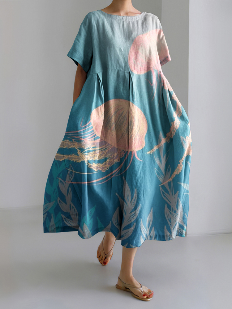 Deep Sea Jellyfish Linen Blend Cozy Maxi Dress