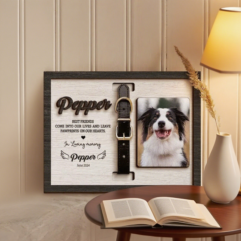 Personalized Dog Memorial Wood Frame With Collar Holder, Memorial Pet ...