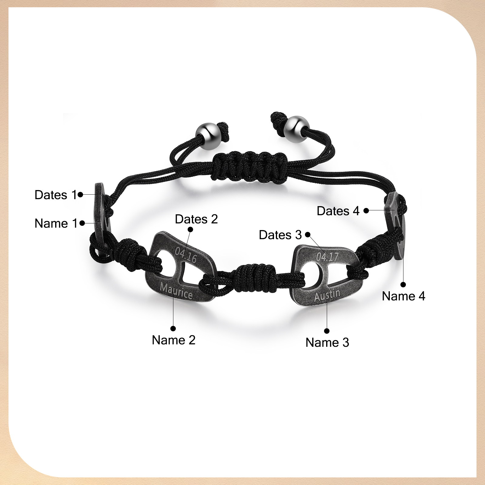 4 Names-Personalized Mens Bracelet Engraved with Names and Date ...